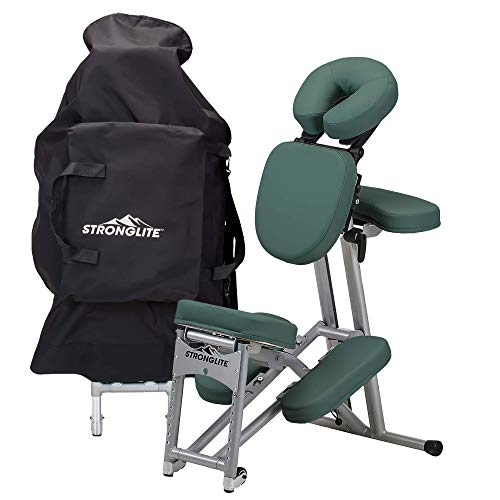 STRONGLITE Portable Massage Chair Ergo Pro II - Ultra-Strong, Lightweight, Folding Tattoo Spa Massage Chair with Wheels & Carry Case (600lbs Working Weight), Teal