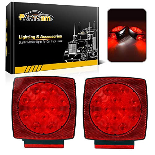 Partsam 12V Submersible Square Led Trailer Light,Red White LED Stop Turn Tail License Brake Running Light Lamp for Trailers Under 80" Boat Trailer Truck Marine Camper RV Snowmobile,IP68,DOT Compliant