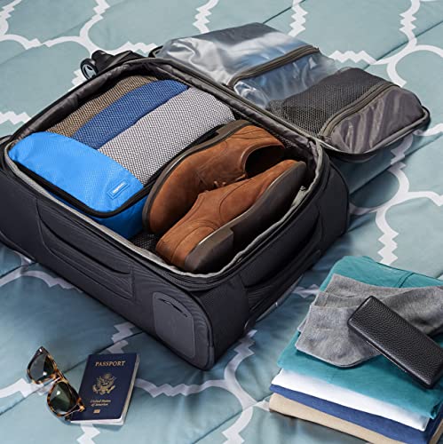 Amazon Basics 4 Piece Packing Travel Organizer Cubes Set - Medium, Sky Blue