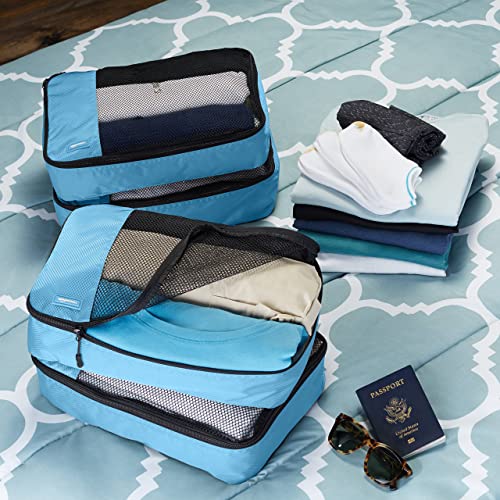 Amazon Basics 4 Piece Packing Travel Organizer Cubes Set - Medium, Sky Blue