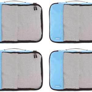 Amazon Basics 4 Piece Packing Travel Organizer Cubes Set - Medium, Sky Blue