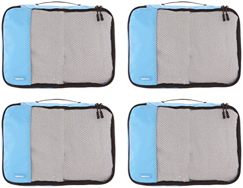 Amazon Basics 4 Piece Packing Travel Organizer Cubes Set - Medium, Sky Blue