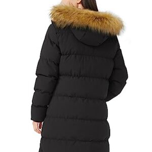 WenVen Women's Winter Thicken Padded Coat Parka Jacket with Fur Hood (Black,L)