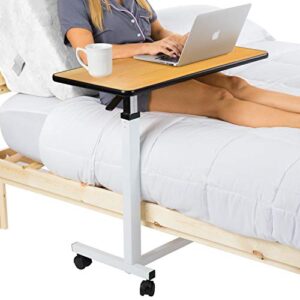 vive overbed table (xl) - hospital bed table - swivel wheel rolling tray - adjustable over bedside home desk - laptop, reading, eating breakfast cart stand - bedridden, elderly (brown)