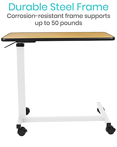 Vive Overbed Table (XL) - Hospital Bed Table - Swivel Wheel Rolling Tray - Adjustable Over Bedside Home Desk - Laptop, Reading, Eating Breakfast Cart Stand - Bedridden, Elderly (Brown)