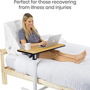 Vive Overbed Table (XL) - Hospital Bed Table - Swivel Wheel Rolling Tray - Adjustable Over Bedside Home Desk - Laptop, Reading, Eating Breakfast Cart Stand - Bedridden, Elderly (Brown)