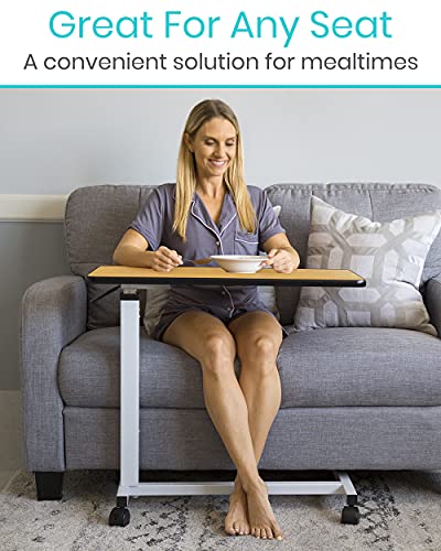 Vive Overbed Table (XL) - Hospital Bed Table - Swivel Wheel Rolling Tray - Adjustable Over Bedside Home Desk - Laptop, Reading, Eating Breakfast Cart Stand - Bedridden, Elderly (Brown)