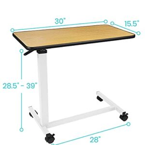 Vive Overbed Table (XL) - Hospital Bed Table - Swivel Wheel Rolling Tray - Adjustable Over Bedside Home Desk - Laptop, Reading, Eating Breakfast Cart Stand - Bedridden, Elderly (Brown)