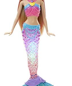 Barbie Dreamtopia Doll, Rainbow Lights Mermaid with Glimmering Light-Up Rainbow Tail, Headband and Blonde Hair