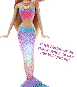 Barbie Dreamtopia Doll, Rainbow Lights Mermaid with Glimmering Light-Up Rainbow Tail, Headband and Blonde Hair