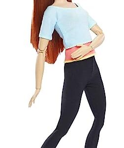 Barbie Made to Move Posable Doll in Pastel Blue Color-Blocked Top and Yoga Leggings, Flexible with Red Hair