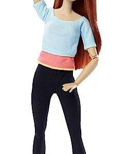 Barbie Made to Move Posable Doll in Pastel Blue Color-Blocked Top and Yoga Leggings, Flexible with Red Hair