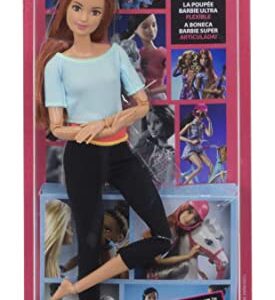 Barbie Made to Move Posable Doll in Pastel Blue Color-Blocked Top and Yoga Leggings, Flexible with Red Hair