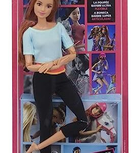 Barbie Made to Move Posable Doll in Pastel Blue Color-Blocked Top and Yoga Leggings, Flexible with Red Hair