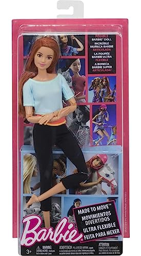 Barbie Made to Move Posable Doll in Pastel Blue Color-Blocked Top and Yoga Leggings, Flexible with Red Hair