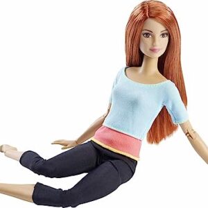 Barbie Made to Move Posable Doll in Pastel Blue Color-Blocked Top and Yoga Leggings, Flexible with Red Hair