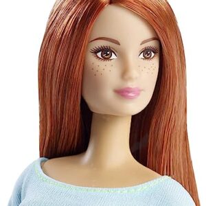 Barbie Made to Move Posable Doll in Pastel Blue Color-Blocked Top and Yoga Leggings, Flexible with Red Hair