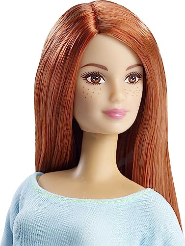 Barbie Made to Move Posable Doll in Pastel Blue Color-Blocked Top and Yoga Leggings, Flexible with Red Hair