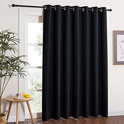 NICETOWN Blackout Sliding Glass Door Curtain for Living Room Extra Wide, Grommet Thermal Insulated Light Blocking Curtain Drape for Patio/French Door, W100 x L84, 1 Panel, Black