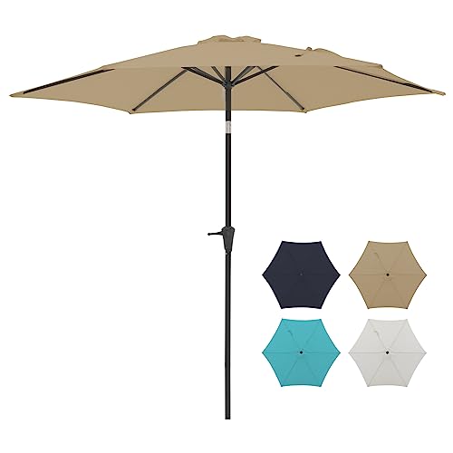 COBANA 9’ Patio Umbrella, Outdoor Table Market Umbrella with Push Button Tilt and Crank, 6 Steel Ribs, Beige