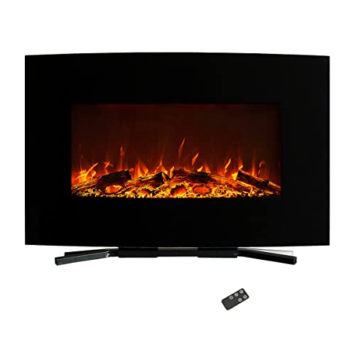 Northwest Wall-Mounted Electric Fireplace – 10-Color LED Flames with Remote, Adjustable Brightness and Heat, 36", Black