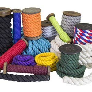 Ravenox Natural Twisted Cotton Rope | (Black)(1/2 Inch x 10 Feet) | Made in The USA | Strong Triple-Strand Rope for Sports, Décor, Pet Toys, Crafts, Macramé & Indoor Outdoor Use