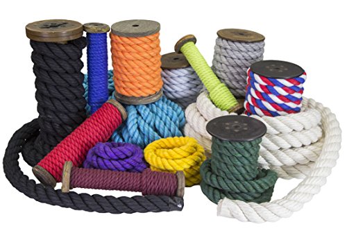 Ravenox Natural Twisted Cotton Rope | (Black)(1/2 Inch x 10 Feet) | Made in The USA | Strong Triple-Strand Rope for Sports, Décor, Pet Toys, Crafts, Macramé & Indoor Outdoor Use