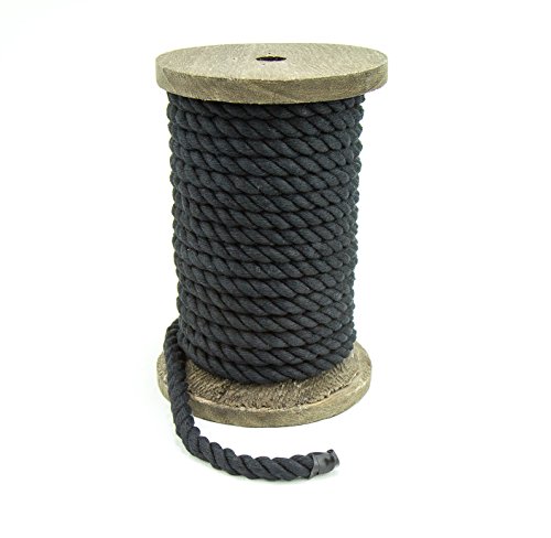 Ravenox Natural Twisted Cotton Rope | (Black)(1/2 Inch x 10 Feet) | Made in The USA | Strong Triple-Strand Rope for Sports, Décor, Pet Toys, Crafts, Macramé & Indoor Outdoor Use