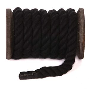 Ravenox Natural Twisted Cotton Rope | (Black)(1/2 Inch x 10 Feet) | Made in The USA | Strong Triple-Strand Rope for Sports, Décor, Pet Toys, Crafts, Macramé & Indoor Outdoor Use