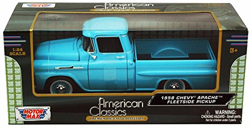 1958 Chevy Apache Fleetside Pickup Truck, Light Blue - Motormax 79311 - 1/24 scale Diecast Model Toy Car, unisex-children