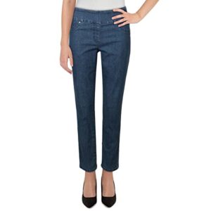 ruby rd. womens petite pull-on extra stretch denim jeans, dark indigo, 14 petite us