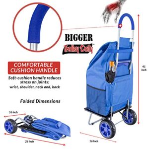 dbest products Bigger Trolley Dolly, Blue Shopping Grocery Foldable Cart