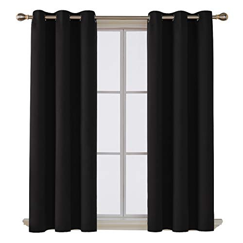 Deconovo 100% Blackout Curtains Solid Room Darkening Thermal Insulated Grommet Window Black Curtain Living Room, 42x63 Inch,1 Panel