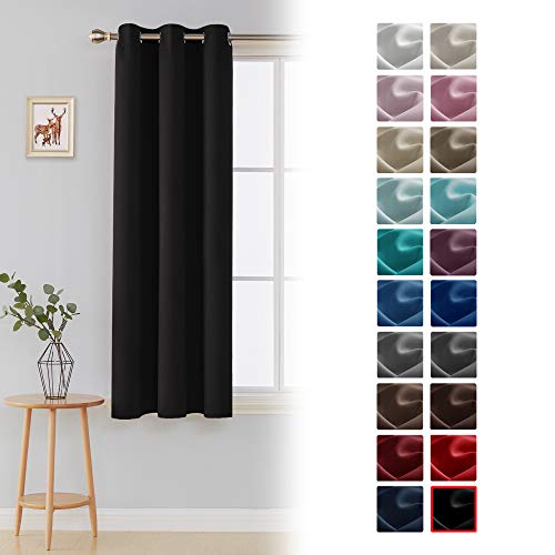 Deconovo 100% Blackout Curtains Solid Room Darkening Thermal Insulated Grommet Window Black Curtain Living Room, 42x63 Inch,1 Panel