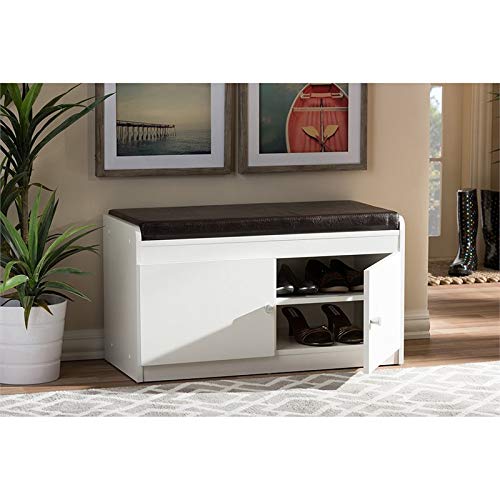 Baxton Studio Margaret Modern & Contemporary Wood 2-Door Shoe Cabinet with Faux Leather Seating Bench, White