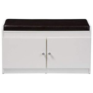 Baxton Studio Margaret Modern & Contemporary Wood 2-Door Shoe Cabinet with Faux Leather Seating Bench, White