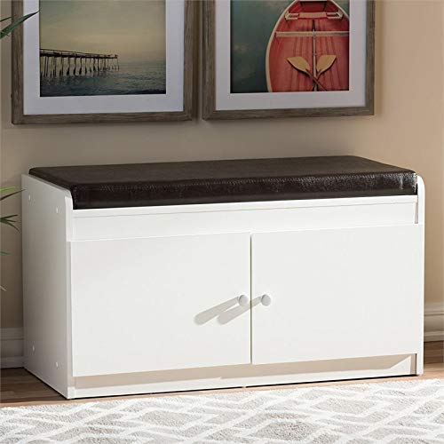 Baxton Studio Margaret Modern & Contemporary Wood 2-Door Shoe Cabinet with Faux Leather Seating Bench, White