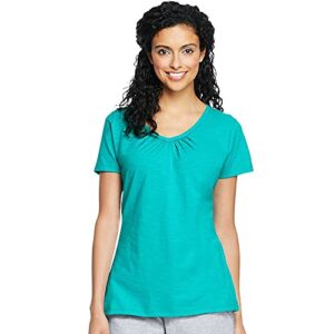 Hanes Women's Shirts, Slub Cotton Shirred V-Neck Tee, Cotton T-Shirts for Women, Women’s Tee Shirts