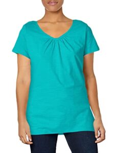 hanes women's shirts, slub cotton shirred v-neck tee, cotton t-shirts for women, women’s tee shirts