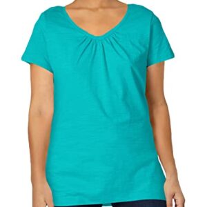 Hanes Women's Shirts, Slub Cotton Shirred V-Neck Tee, Cotton T-Shirts for Women, Women’s Tee Shirts