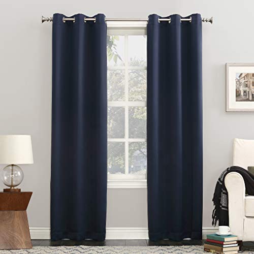 Sun Zero Easton Energy Saving Blackout Grommet Curtain Panel, 40" x 95", Navy Blue