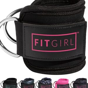 FITGIRL - Ankle Strap for Cable Machines and Resistance Bands, Work Out Cuff Attachment for Home & Gym, Booty Workouts - Kickbacks, Leg Extensions, Hip Abductors, for Women Only (Black)