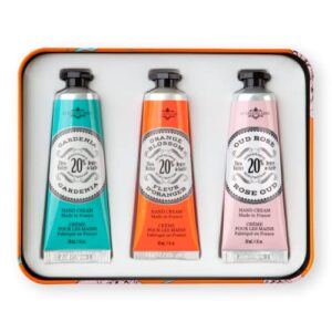 La Chatelaine Hand Cream Trio Tin Gift Set | Ready-To-Gift Tin | Natural | Made in France with 20% Organic Shea Butter | Nourishing and Moisturizing (Gardenia, Orange Blossom, Oud Rose) 3 x 1 fl. oz