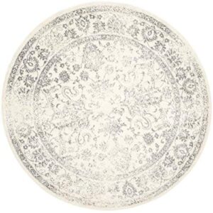 SAFAVIEH Adirondack Collection Area Rug - 4' Round, Ivory & Silver, Oriental Distressed Design, Non-Shedding & Easy Care, Ideal for High Traffic Areas in Living Room, Bedroom (ADR109C), 1.0" Thickness