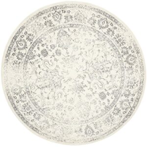 SAFAVIEH Adirondack Collection Area Rug - 4' Round, Ivory & Silver, Oriental Distressed Design, Non-Shedding & Easy Care, Ideal for High Traffic Areas in Living Room, Bedroom (ADR109C), 1.0" Thickness