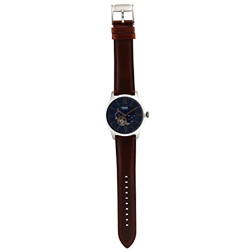 Fossil Men's Townsman Automatic Stainless Steel and Leather Two-Hand Skeleton Watch, Color: Silver, Brown (Model: ME3110)