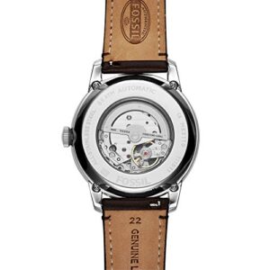 Fossil Men's Townsman Automatic Stainless Steel and Leather Two-Hand Skeleton Watch, Color: Silver, Brown (Model: ME3110)