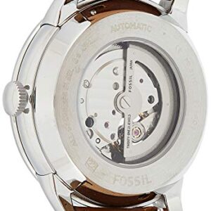 Fossil Men's Townsman Automatic Stainless Steel and Leather Two-Hand Skeleton Watch, Color: Silver, Brown (Model: ME3110)