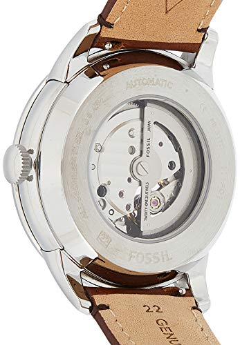 Fossil Men's Townsman Automatic Stainless Steel and Leather Two-Hand Skeleton Watch, Color: Silver, Brown (Model: ME3110)