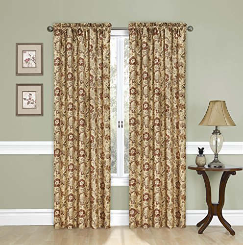 Waverly Navarra Modern Farmhouse Room Darkening Thermal Rod Pocket Window Curtain for Bedroom (1 Panel), 52 in x 84 in, Antique